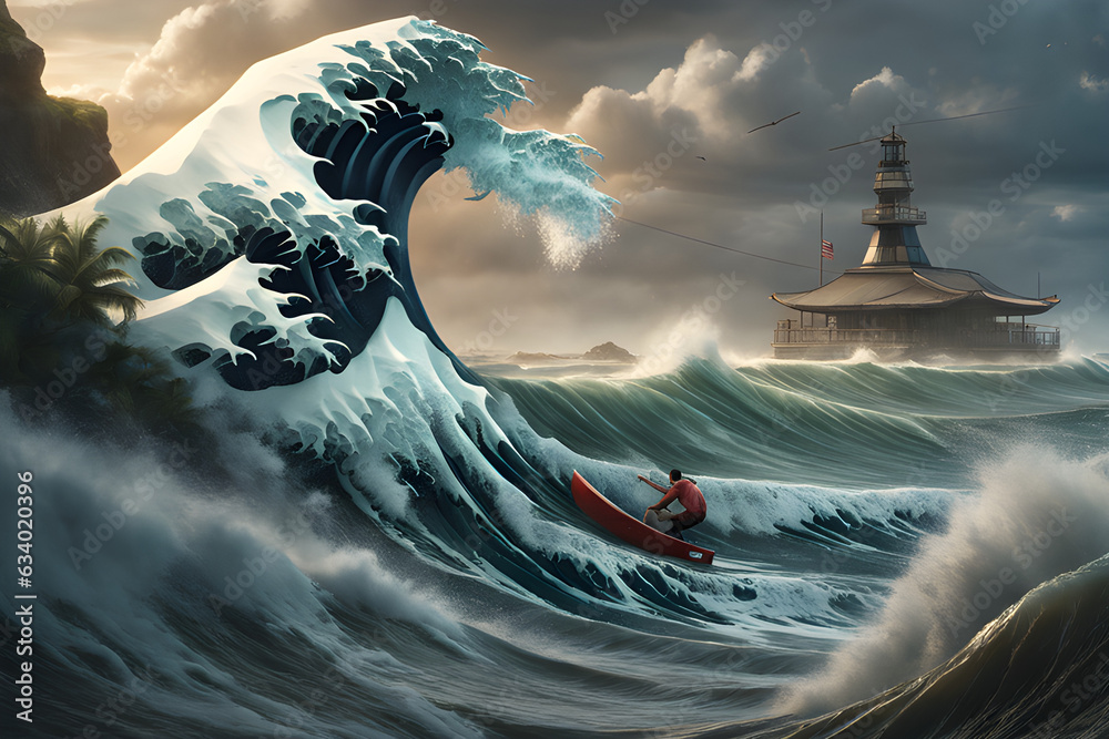 Dangerous man in front of the waves Tsunami,generative ai Stock ...