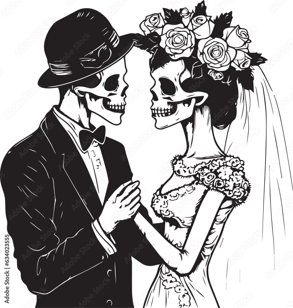 Skull Wedding, Skeleton Wedding, Halloween Wedding, Bride and groom, Wedding, new family vector ...