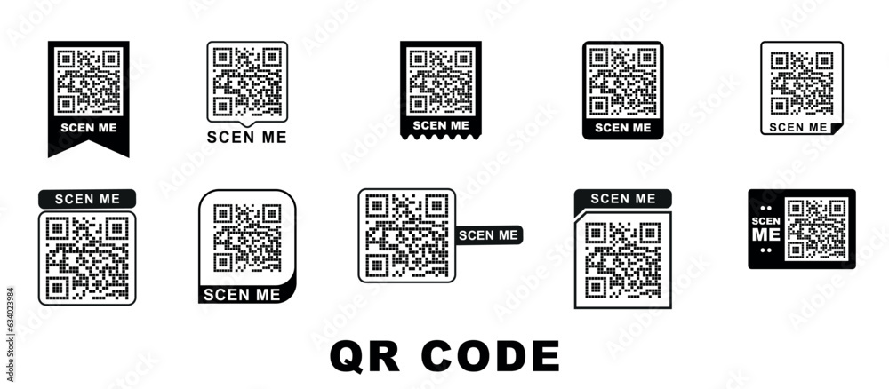 Qr code frame vector set. Scan me phone tag. Qr code mock-up, mockup ...