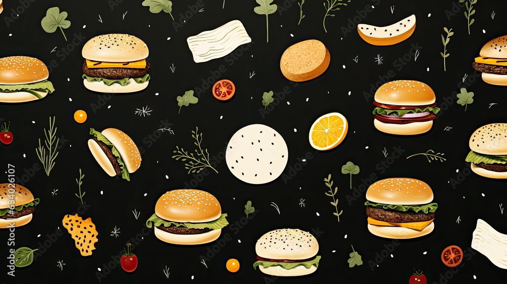 Burger pattern for print. Burger packaging design. Seamless pattern ...