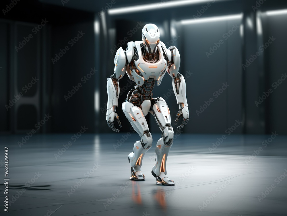 Futuristic Android Robot Cyborg in Armored Suit. Generative AI ...