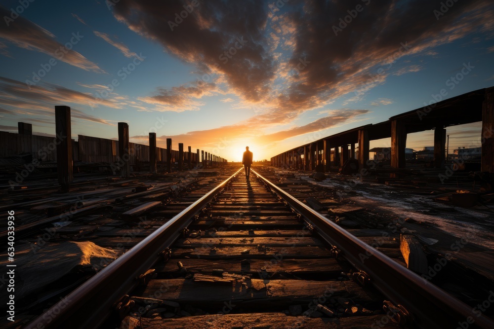 Endless Railway Odyssey: Wooden Sleepers and Iron Rails Vanishing into ...