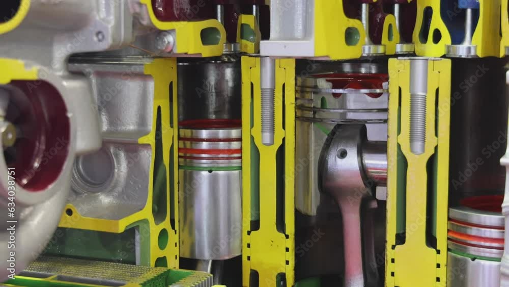 Motion Pistons Parts in Truck Diesel Engine Cross Section Close up ...