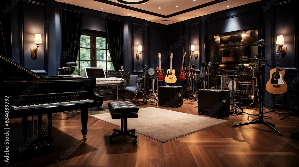 Music room with instruments. Created using Generative AI technology ...
