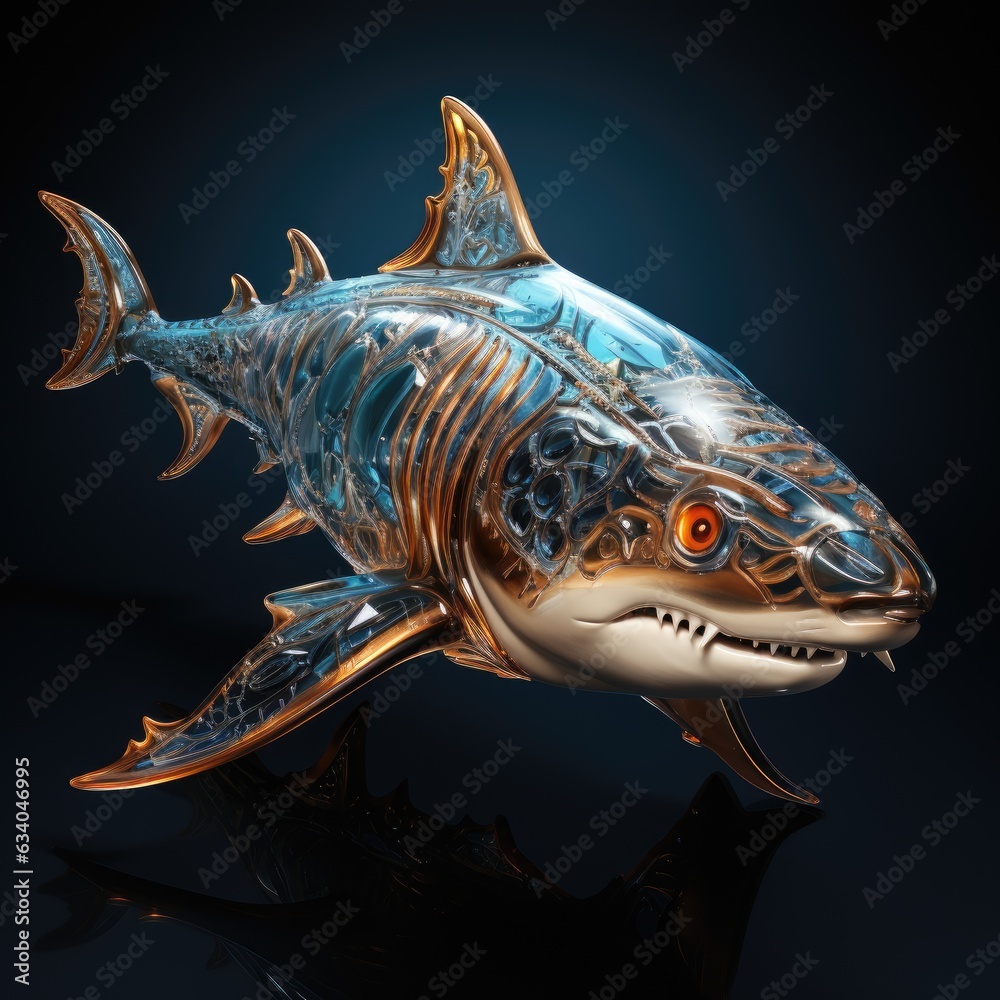 Bioluminescent shark 3d illustration. Luminescent shark model print. 3d ...