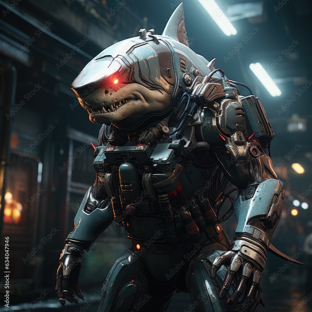 Futuristic cybernetically modified and improved Shark for computer ...