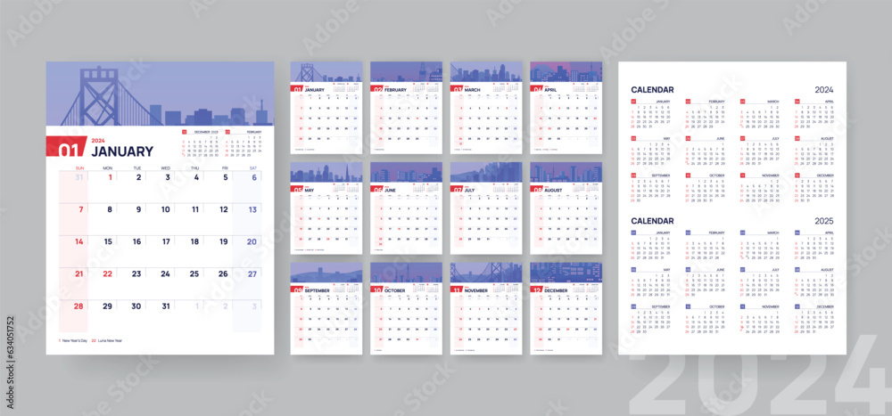 Vertical monthly calendar template for 2024 year, Corporate templates ...