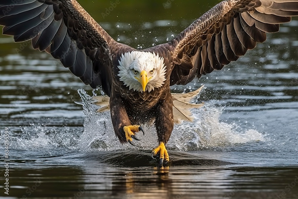 Fishing Bald Eagle, a bald eagle facing camera catches a fish out of ...