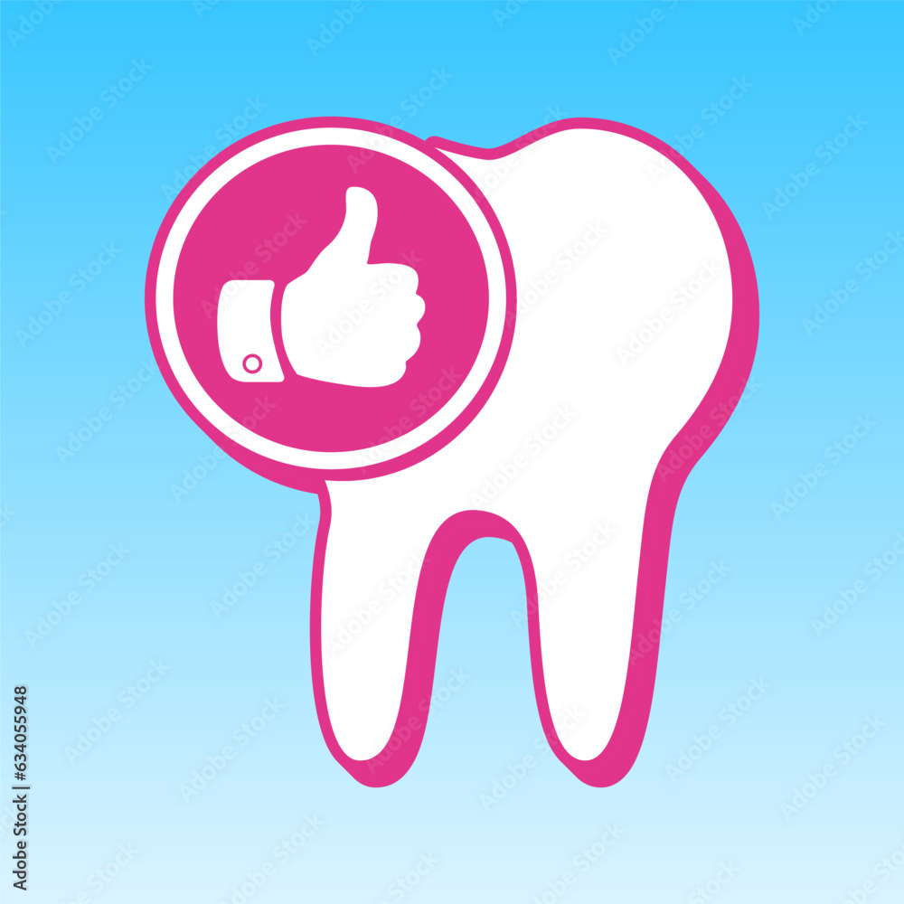 Tooth sign with thumbs up symbol. Cerise pink with white Icon at picton ...
