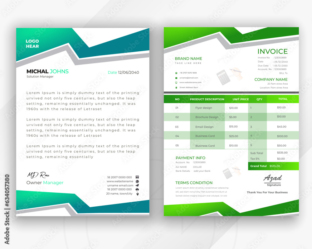 Invoice and professional business letterhead design template Stock ...