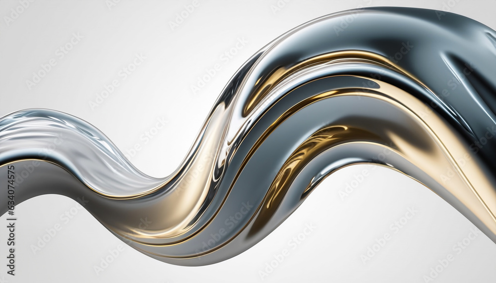 Abstract silver gradient curve. Flow chrome liquid metal waves isolated ...