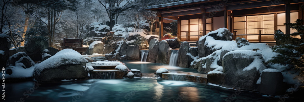 Onsen ryokan or a traditional classic modern Japanese house with a ...