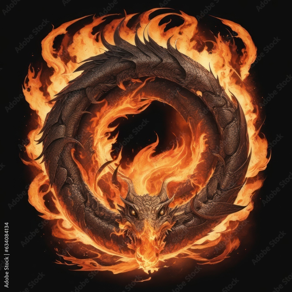 a hand-drawn design for a t-shirt featuring the Ouroboros. The ...