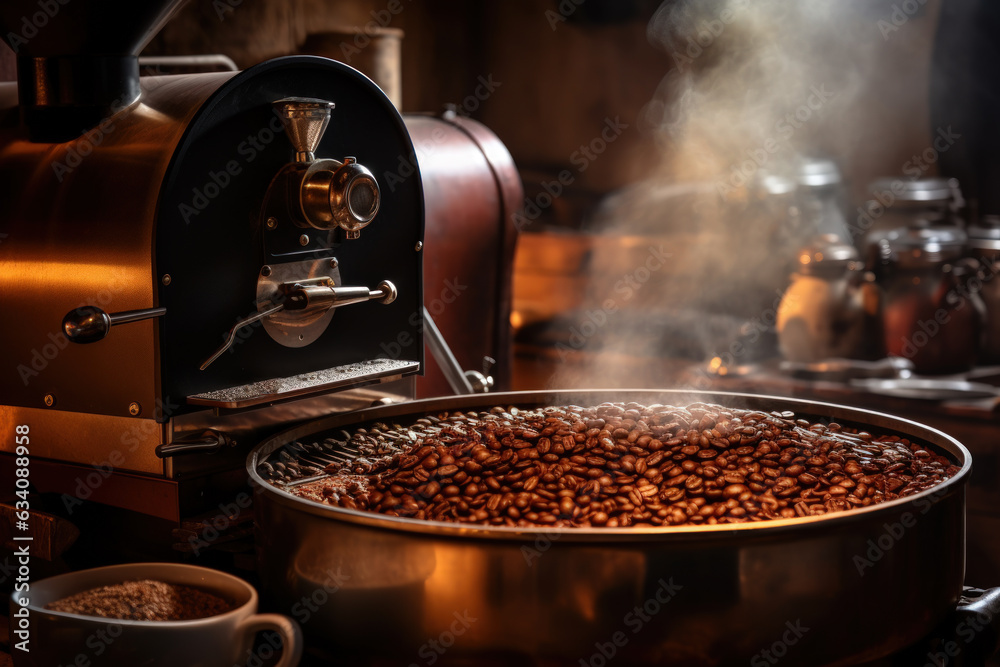 Foto de Coffee beans after roasting ,coffee roaster machine,capturing ...