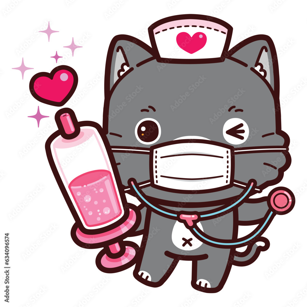 Cute little black cat in nurse in uniform with a stethoscope around his ...