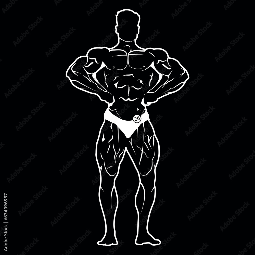 cbum lat pose bodybuilder vector silhouette with black background Stock ...