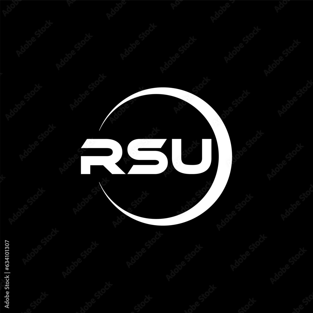 RSU letter logo design with black background in illustrator, cube logo ...