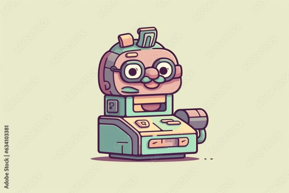Cartoon-style cash register avatar with exquisite detail and pastel ...