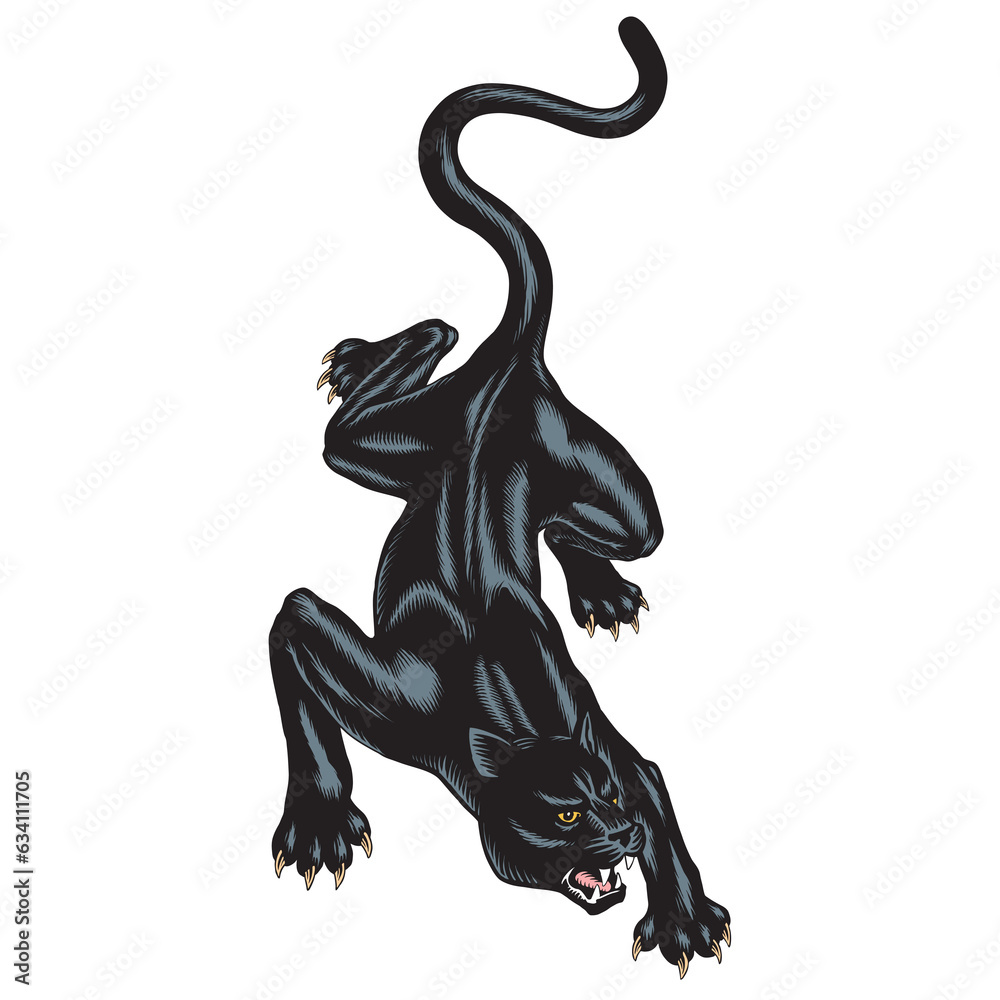 Panther tattoo art design isolated on white background. Muscular black ...