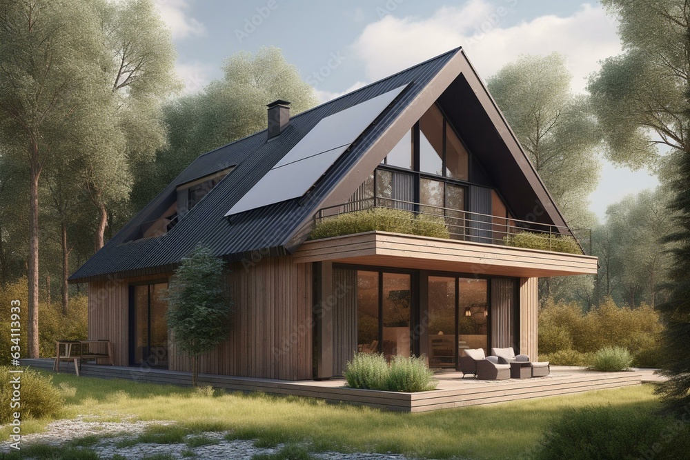 Visualization of single-family house design with slanted roof ...