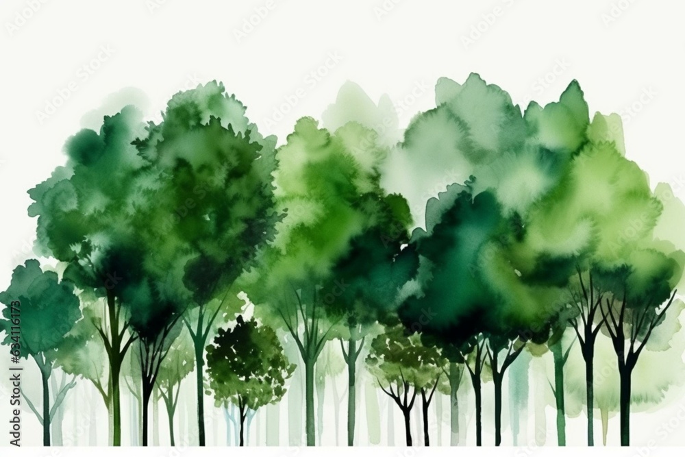 Abstract green watercolor trees for environment and landscape design ...