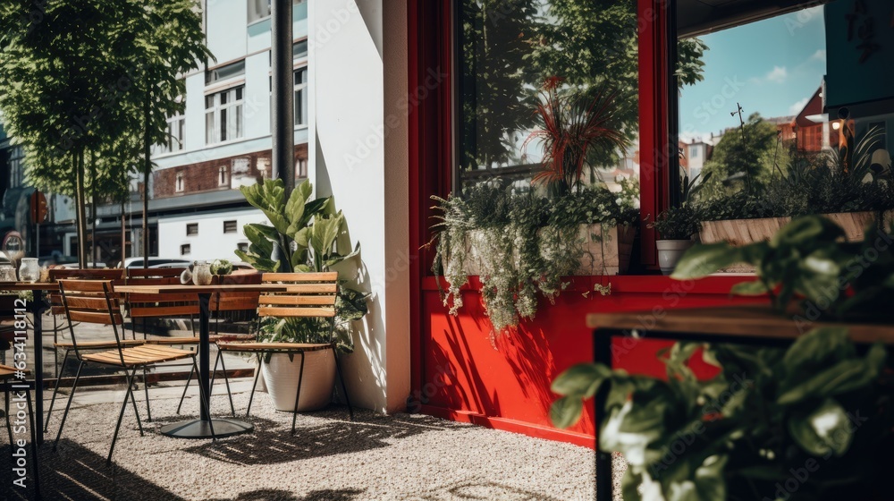 Foto de Narrow alley of the old cafe. Cafe in the city. Restaurant in ...