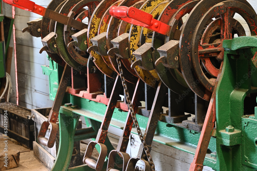 Mechanical railway signalling ,lever frame of the signal box vintage ...