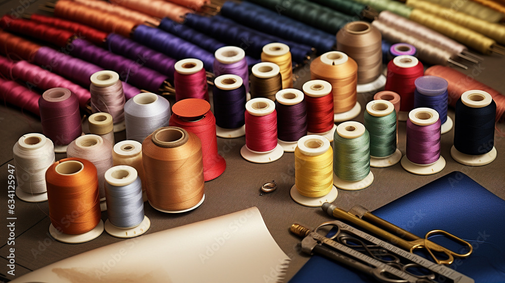 knolling, Sewing Kit: Thread, needles, scissors, and fabric swatches ...