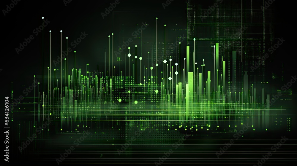 data visualization hi-tech futuristic illustration in green neon color ...