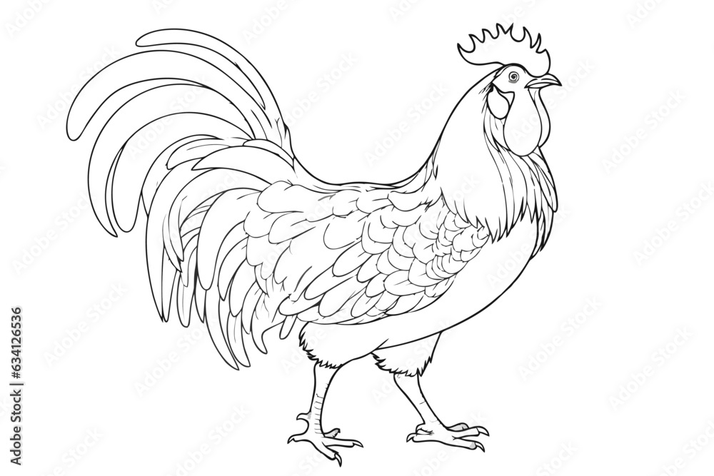 Rooster pencil drawing coloring book. Vector illustration Stock Vector ...