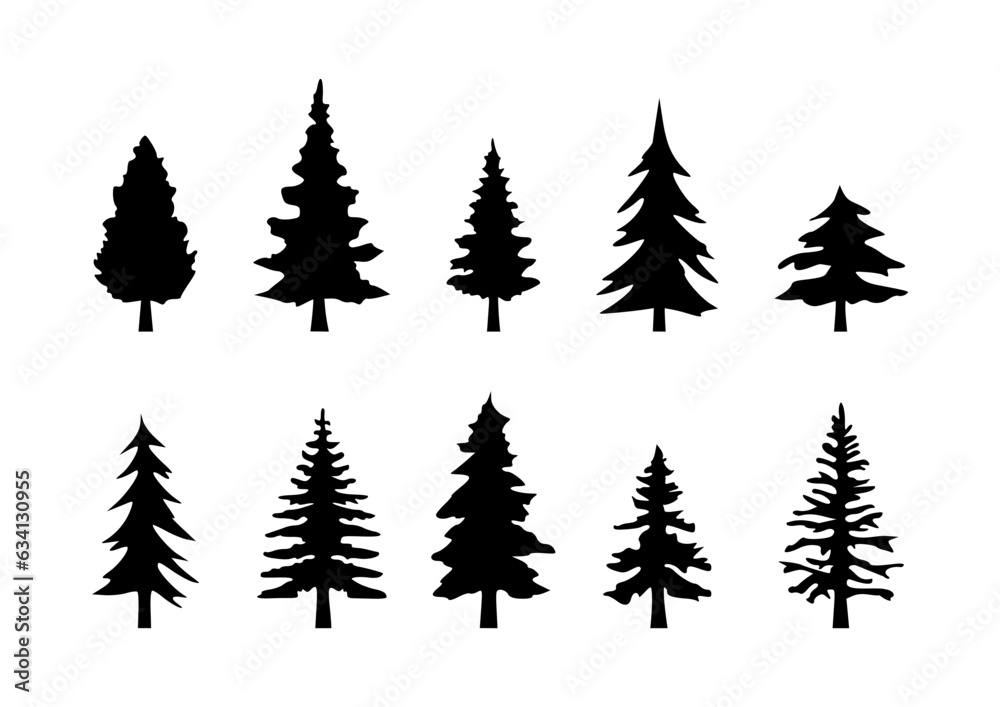 Fir tree black silhouette set transparent vector illustration Stock ...