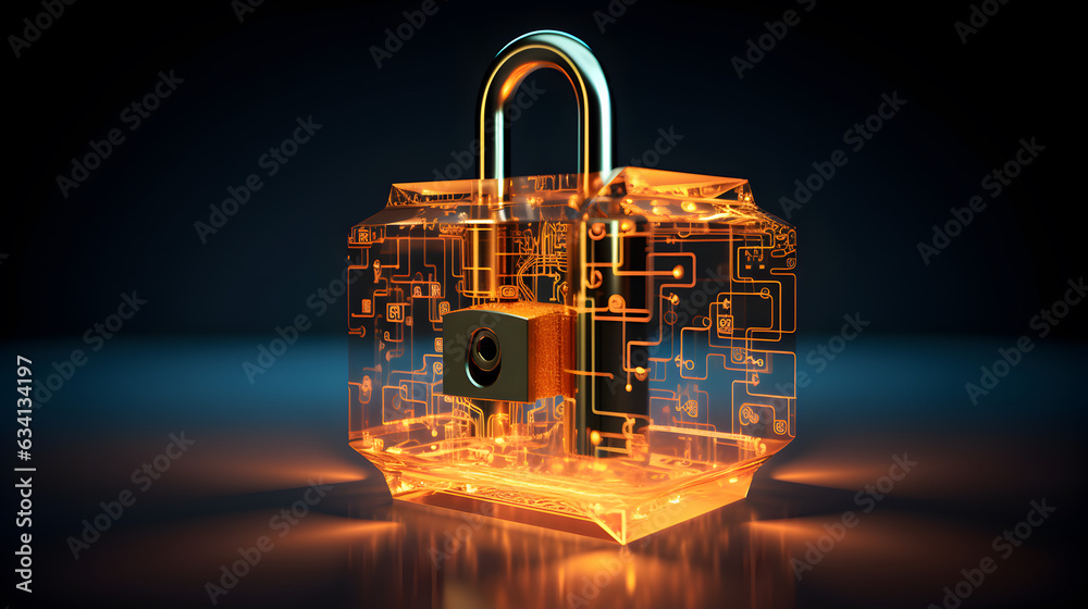 Lock with circuit pattern. Concept of data security and cybersecurity ...