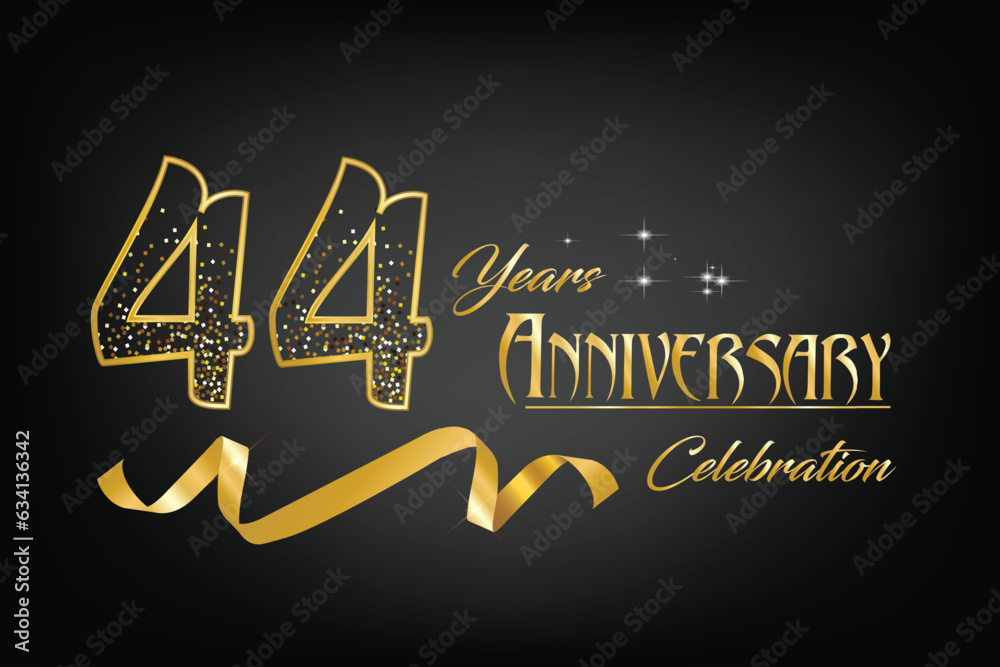 Celebrate the 44th anniversary with gold letters, gold ribbons and ...