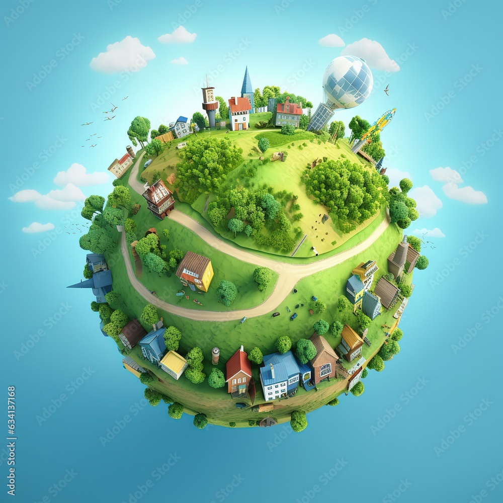 Earth globe with green, peaceful life style in the world in a cartoon ...