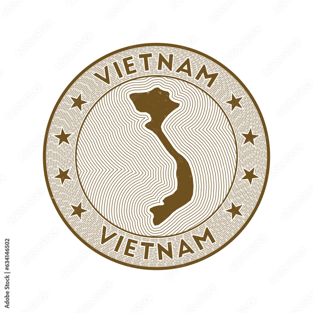 Vietnam round badge vector. Country round stamp with shape of Vietnam ...