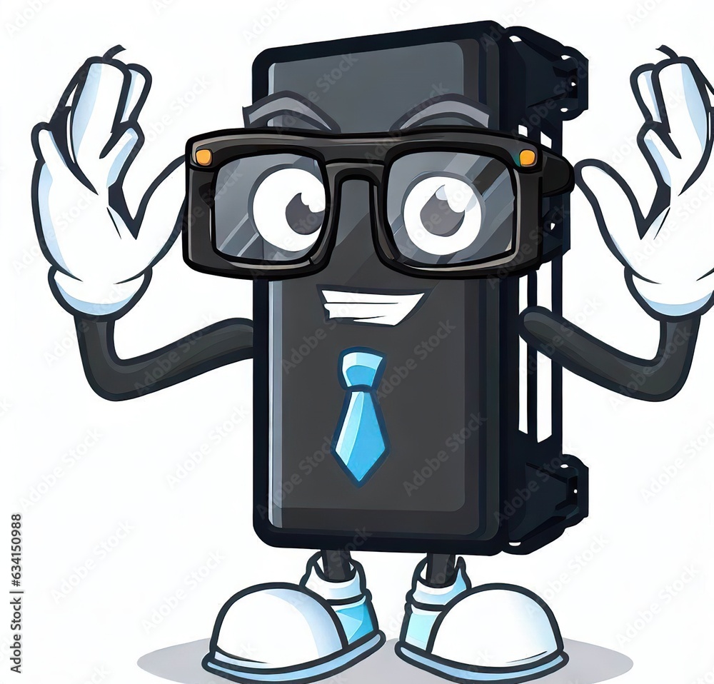 A character in the shape of a gaming computer case with hands and arms ...
