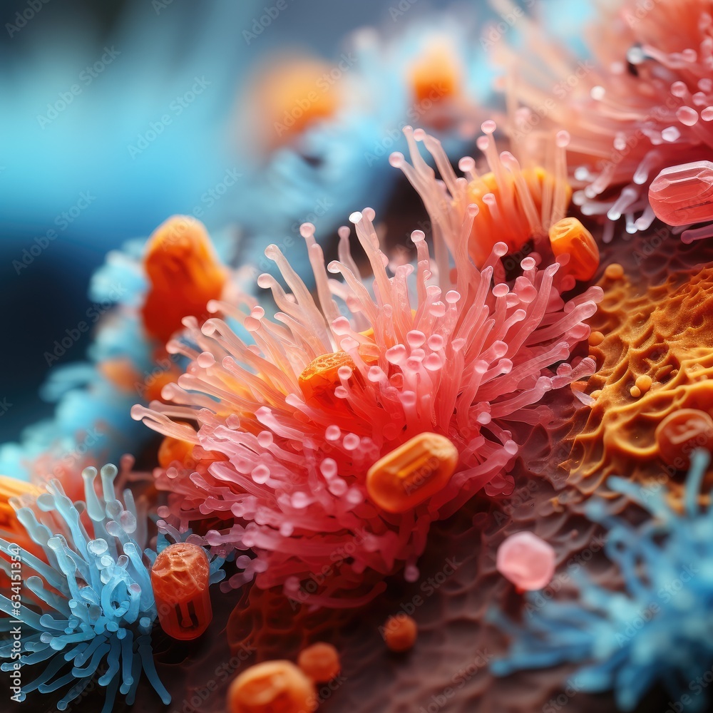 Threads of fungus and bacteria under a microscope. Microbes and ...