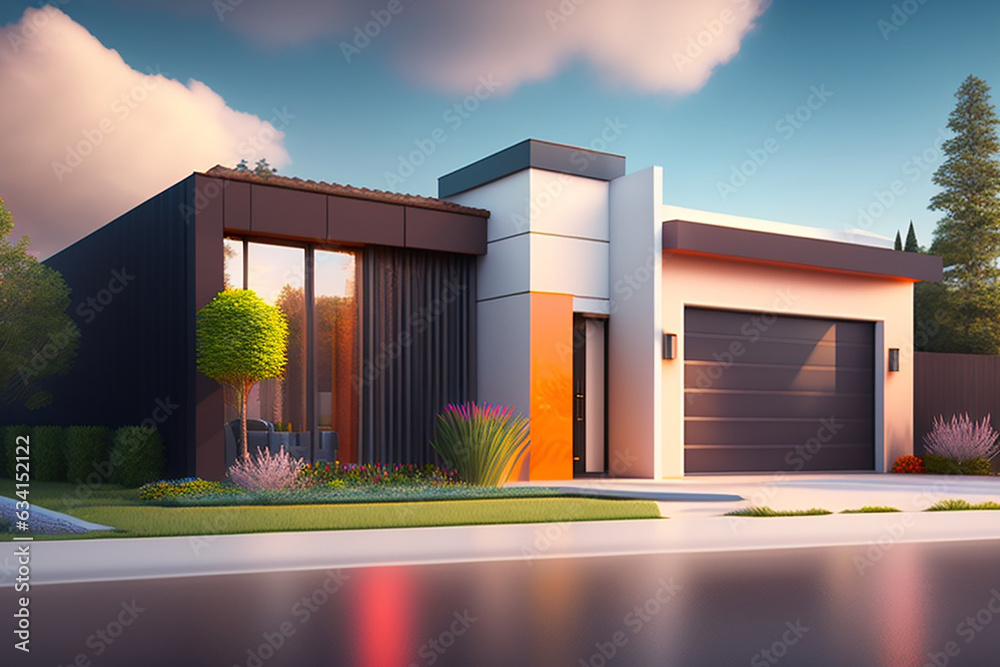 3d visualization of a modern luxury architecture house in bright colors ...