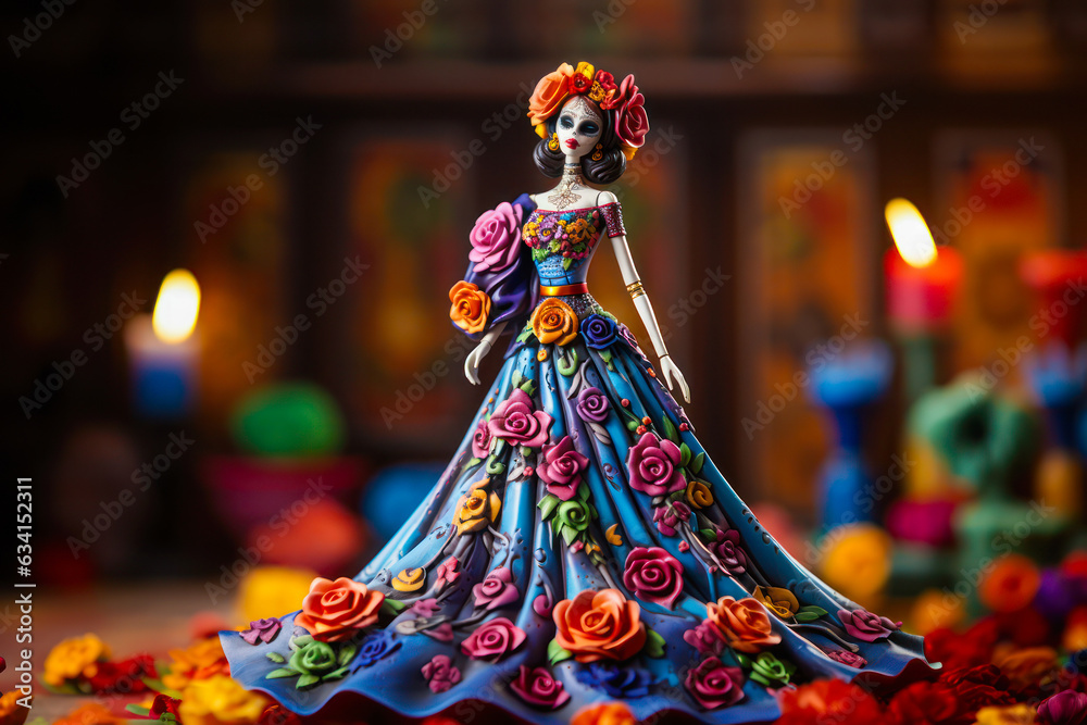 Day of the Dead calavera catrina skeleton figurine, Mexican folk art ...
