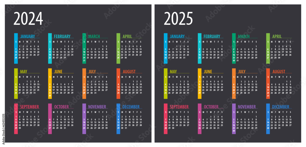 2024, 2025 Calendar - illustration. Template. Mock up Stock Vector ...