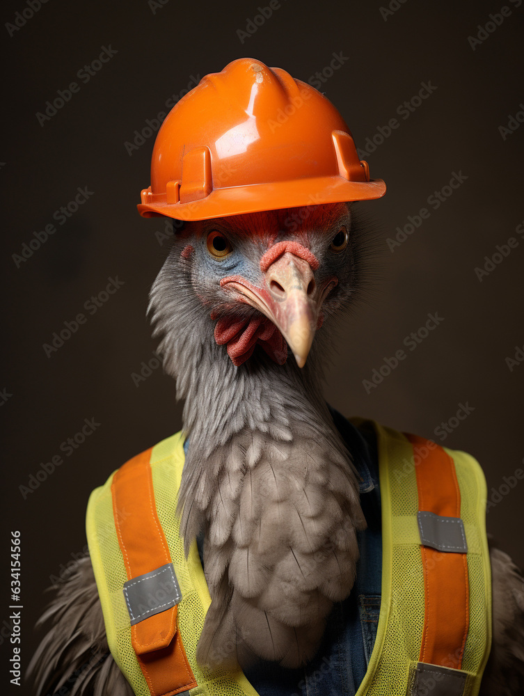 An Anthropomorphic Turkey Dressed Up Like a Construction Worker Wearing ...