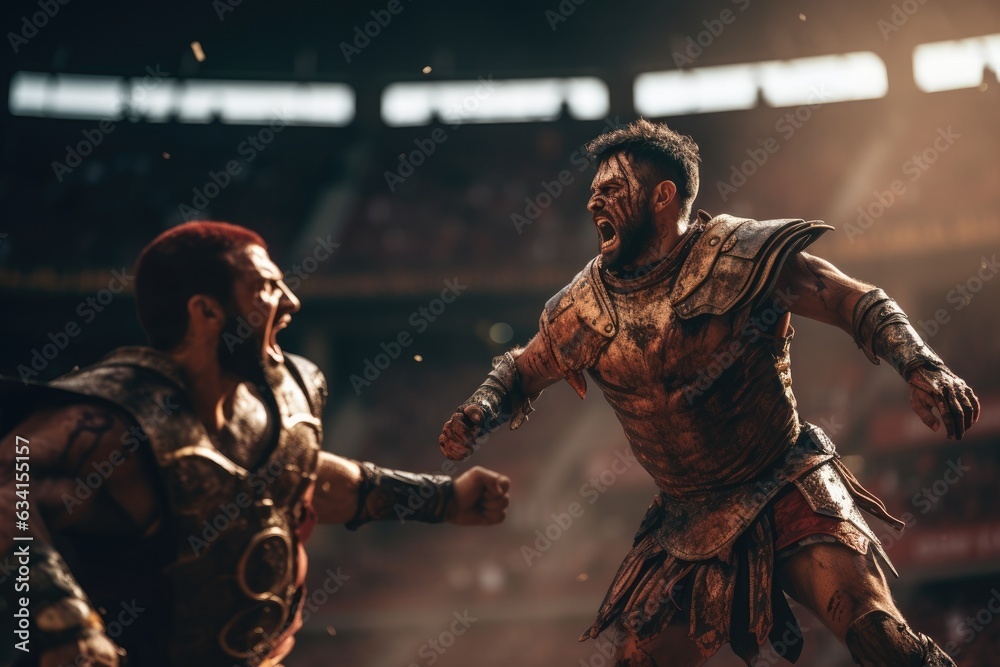 Foto de A ferocious gladiator wearing armored Roman gladiator at the ...