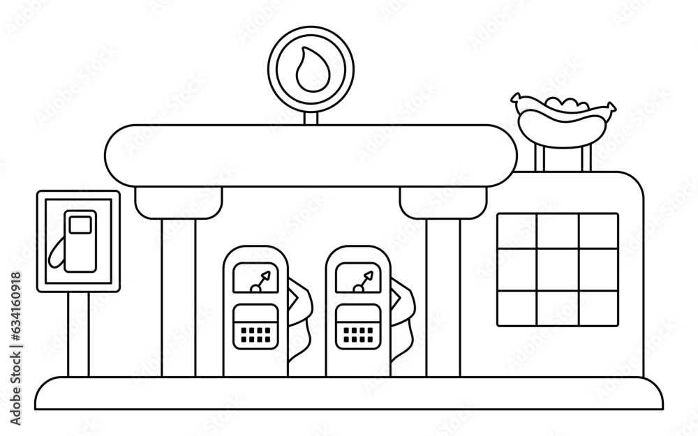 Vector black and white gas station icon. Gasoline or fuel stop with ...