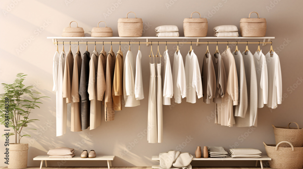 Grunge backdrop showcases clothes, while cream background hosts shelf ...