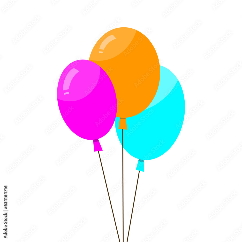 Colorful balloons in cartoon flat style isolated on white background ...