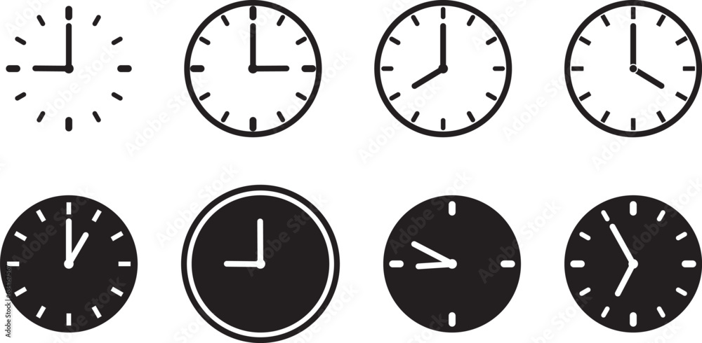 Clock icon set. Time clock icons collection. Line clocks symbol ...