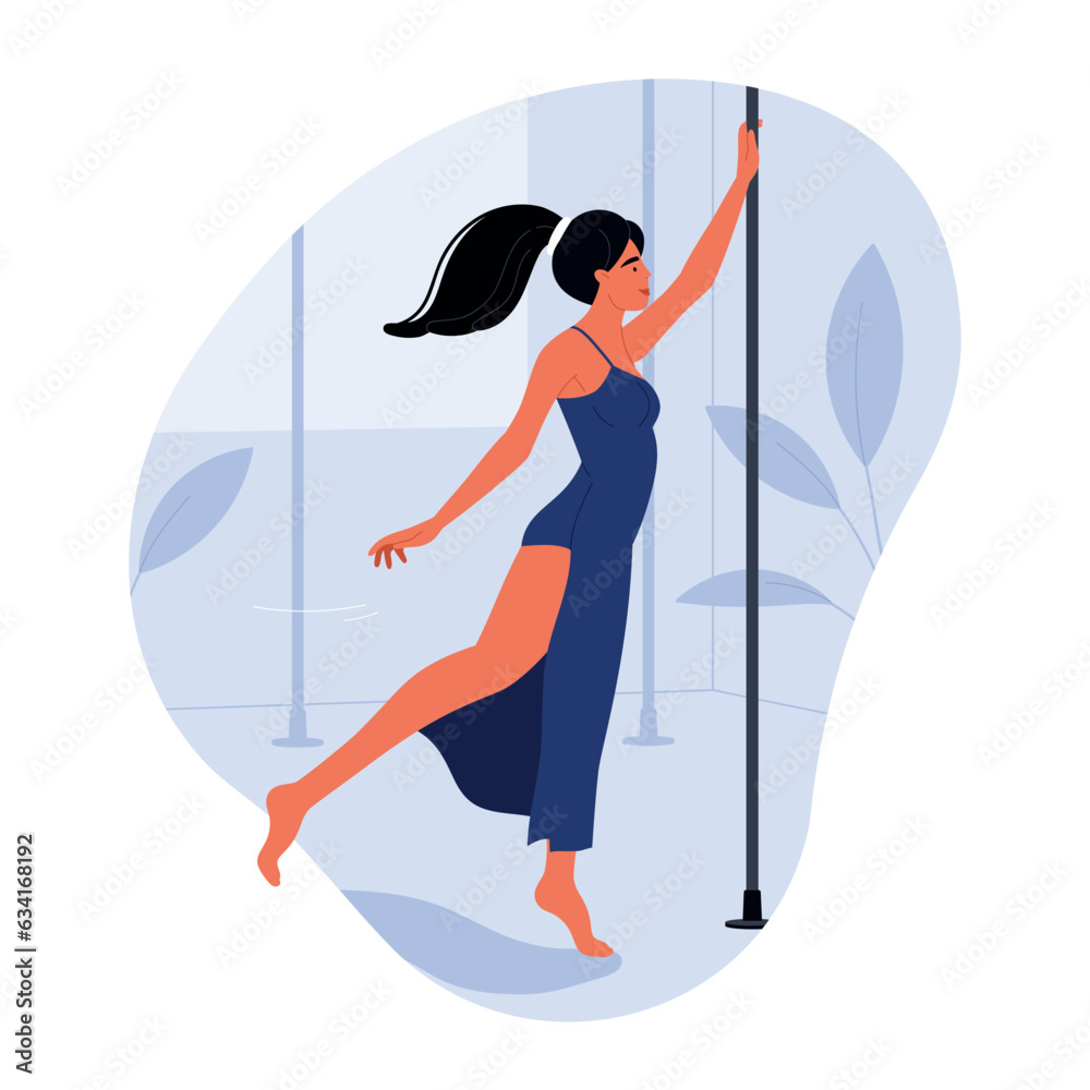 Pole dance performer at a studio. Beautiful young girl dancing on the ...