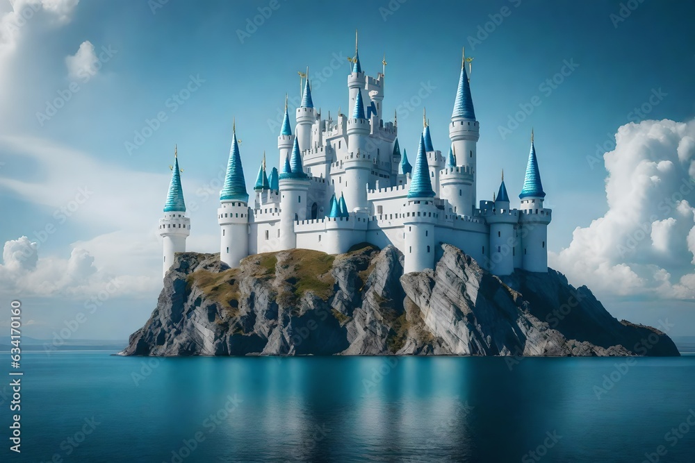 several dragons flying around a white castle with a crystal floating on ...