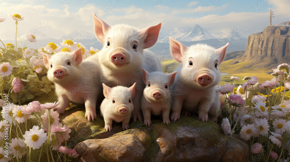 Mini Pig Family: A heartwarming image of a mini pig family, with ...