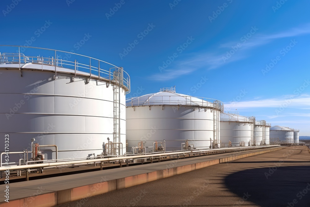 Tank farm with rows of oil storage tanks. Stock Photo | Adobe Stock